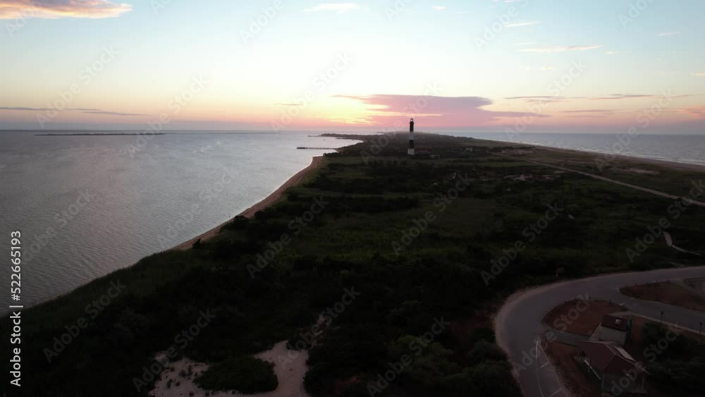 An aerial view of the Fire Island Lighthouse on Long Island, NY. The ...