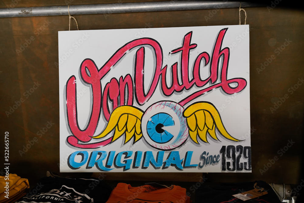von dutch original boutique brand logo and sign text on facade entrance ...