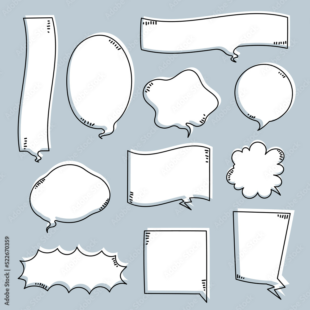 collection set of hand drawing frame border, blank speech bubble ...