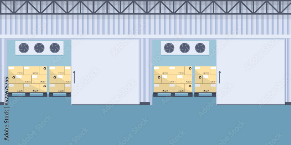 Warehouse cold storage of packaging. Cold rooms used in the food ...