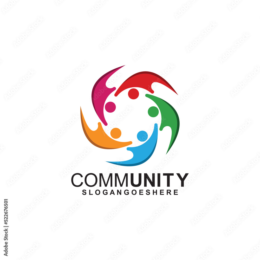 Community logo icon design with colorful people in a circular shape ...