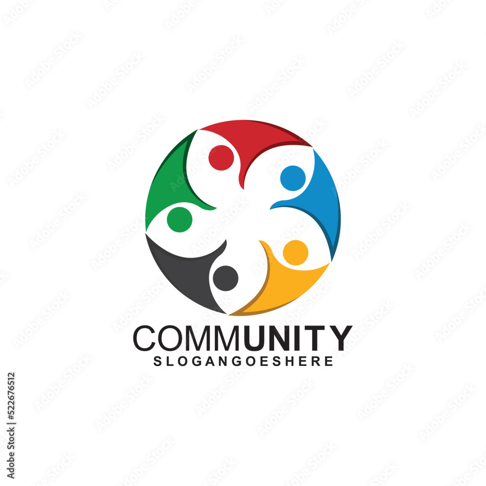 Community logo icon design with colorful people in a circular shape ...