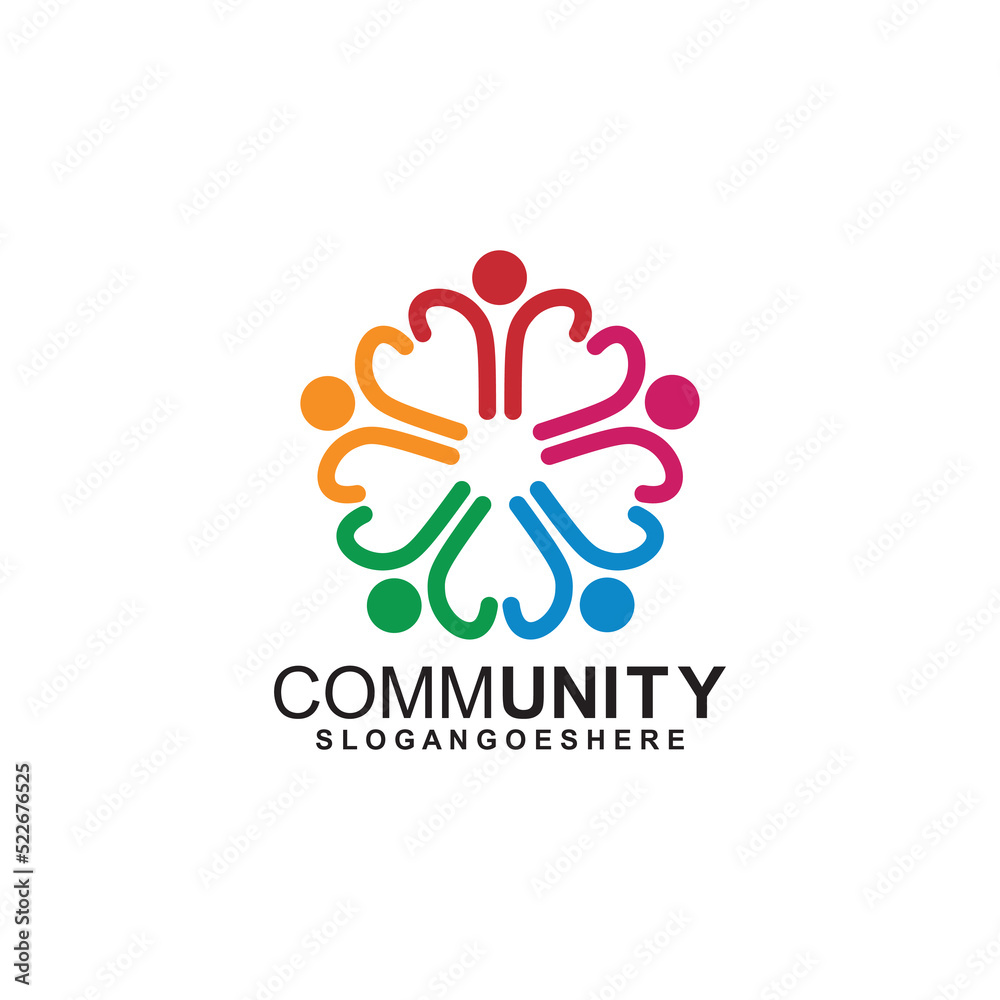 Community logo icon design with colorful people in a circular shape ...