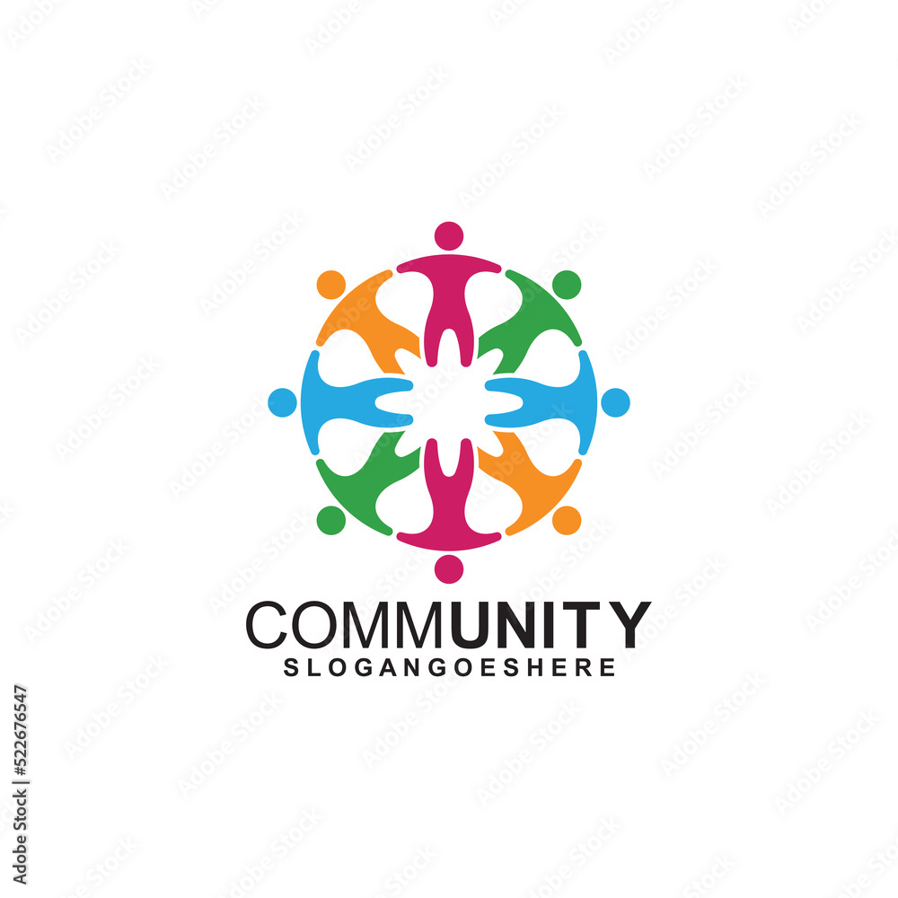 Community logo icon design with colorful people in a circular shape ...