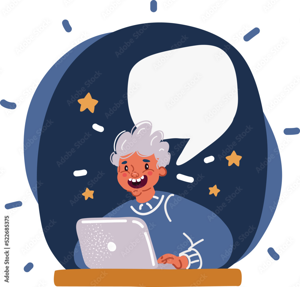 Cartoon vector illuatration of boy wusing laptop at table in room Stock ...