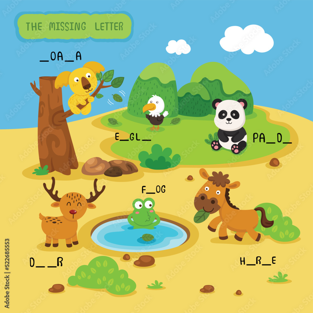 write the missing letter,illustration, vector Stock Vector | Adobe Stock