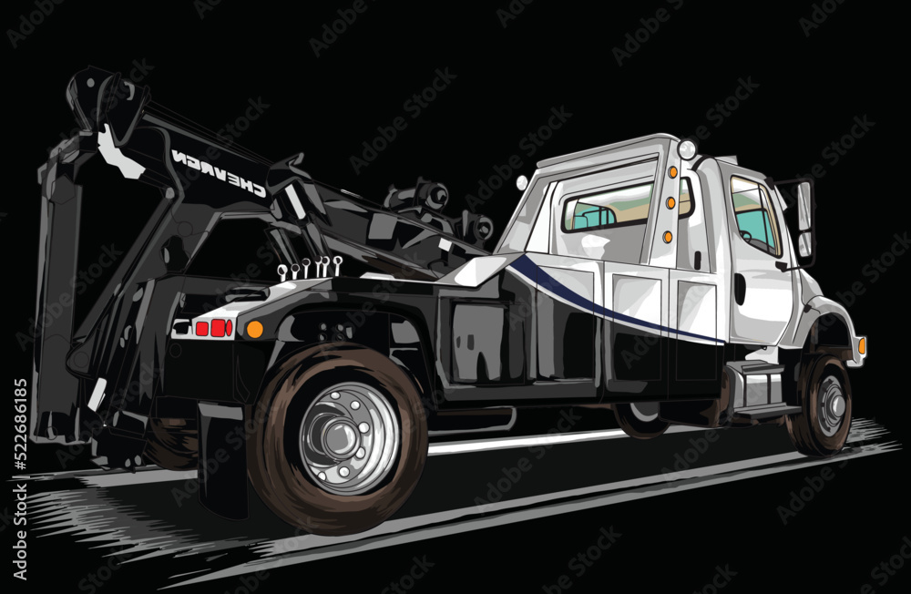 towing service truck isolated on black background for poster, t-shirt ...