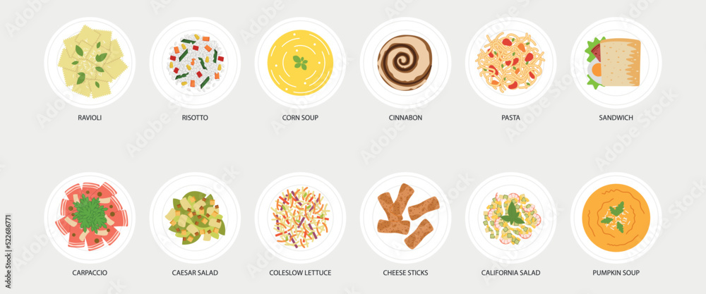 Set of different food vector icons for menu. Stock Vector | Adobe Stock