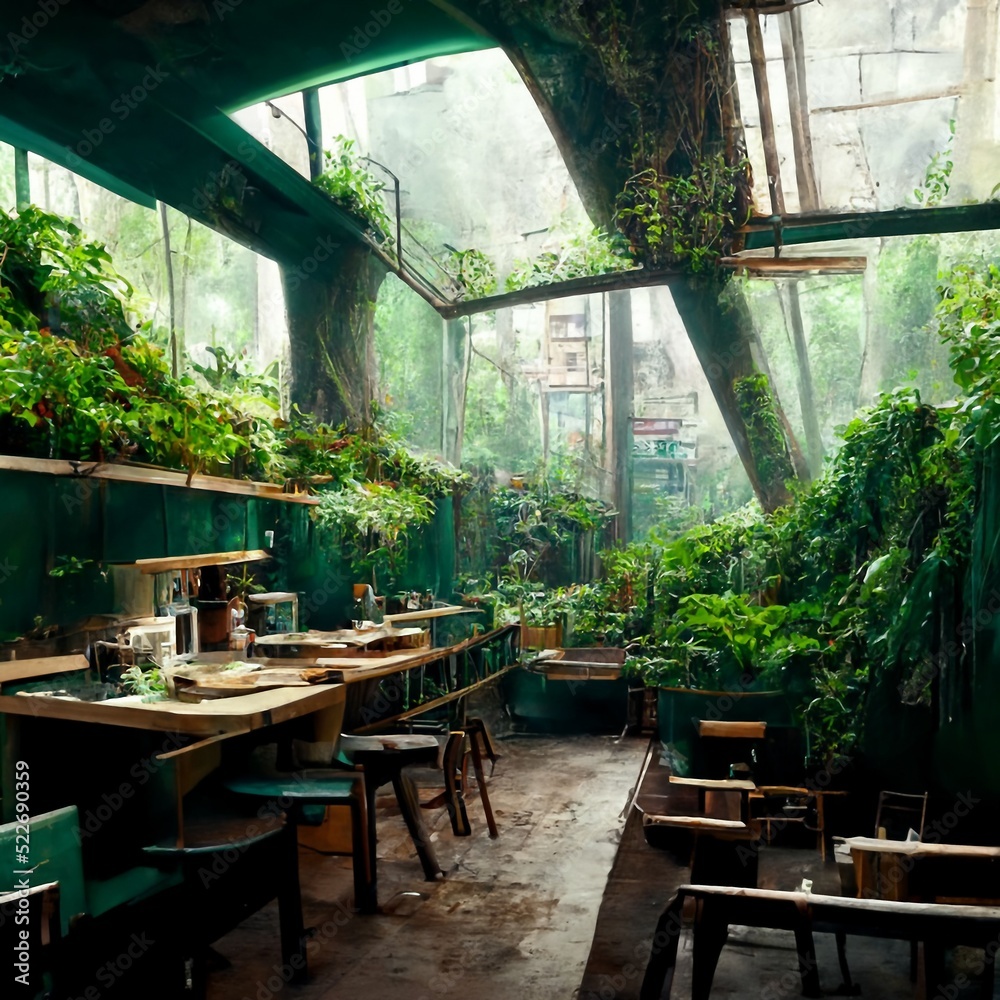 The ruined and desolate interior of the lobby of an old house ...