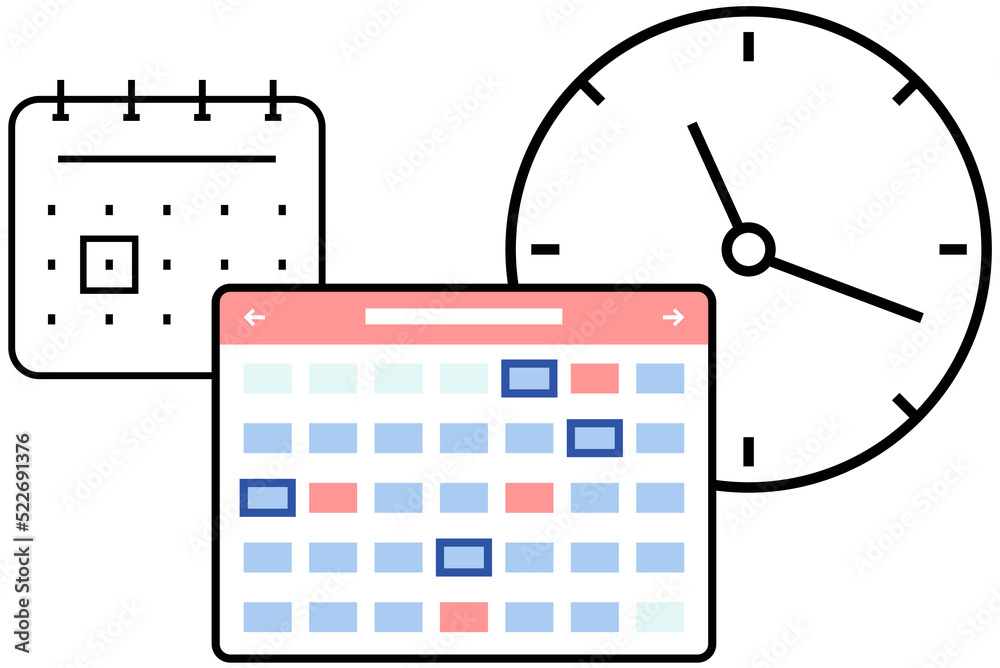 Planning and time management icons. Timetable, agenda planner with ...