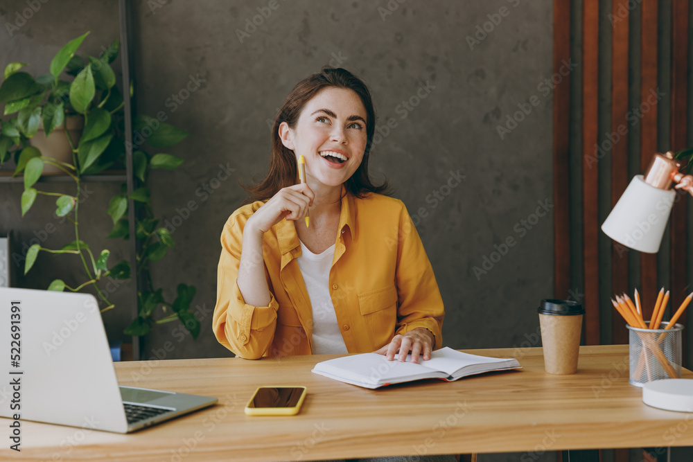 Young proactive puzzled thoughtful successful employee business woman ...