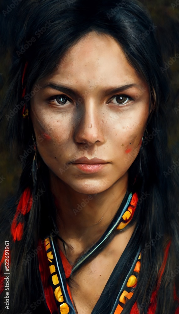 Portrait of a fictional Comanche Indian woman. An ancient Indian ...