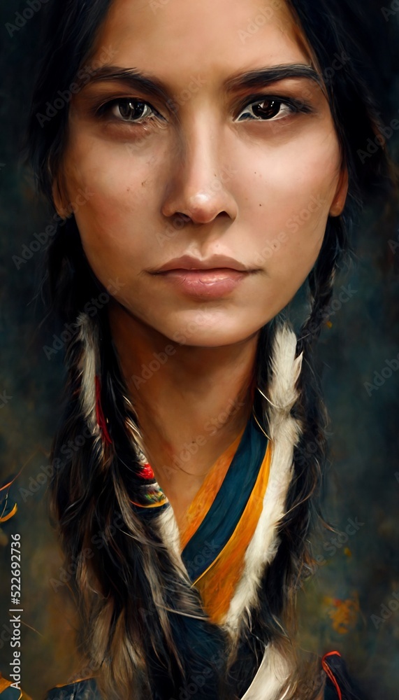 Portrait of a fictional Comanche Indian woman. An ancient Indian ...