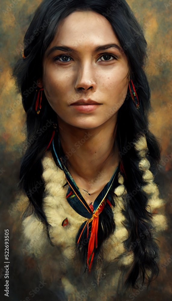 Portrait of a fictional Comanche Indian woman. An ancient Indian ...