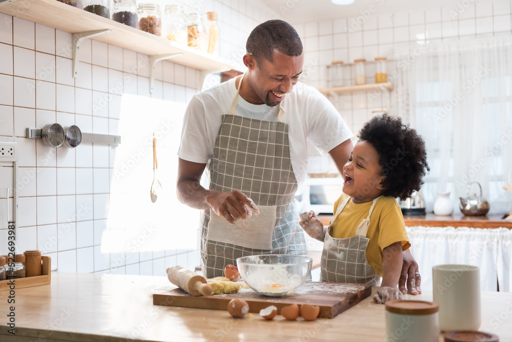 Cheerful Black African American Father and Little Afro boy laughing ...