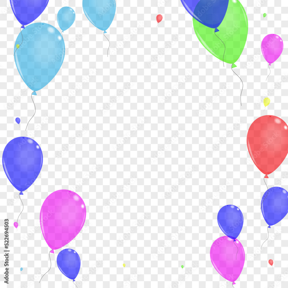 Purple Baloon Background Transparent Vector. Air Jubilee Border. Blue ...