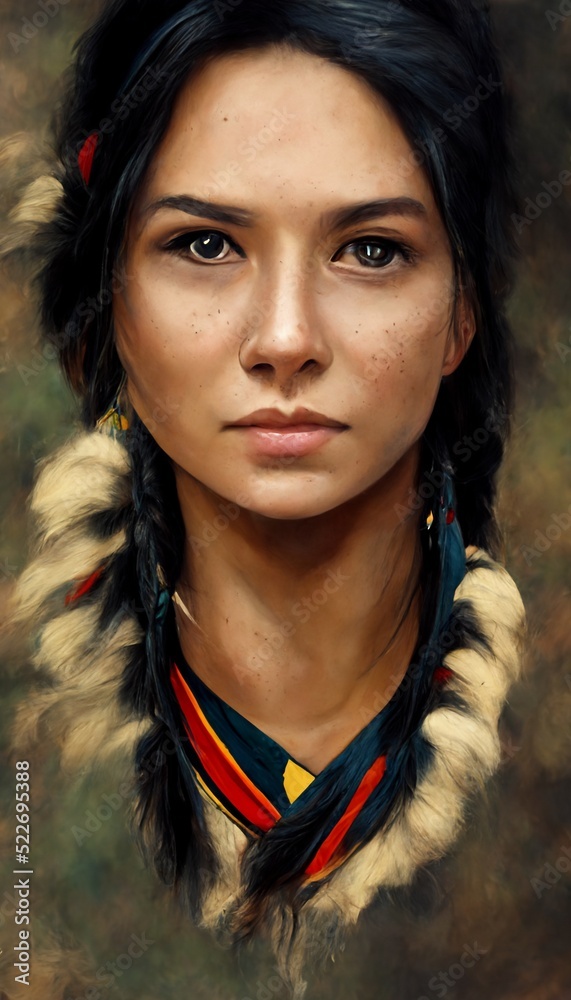 ภาพประกอบสต็อก Portrait of a fictional Comanche Indian woman. An ...