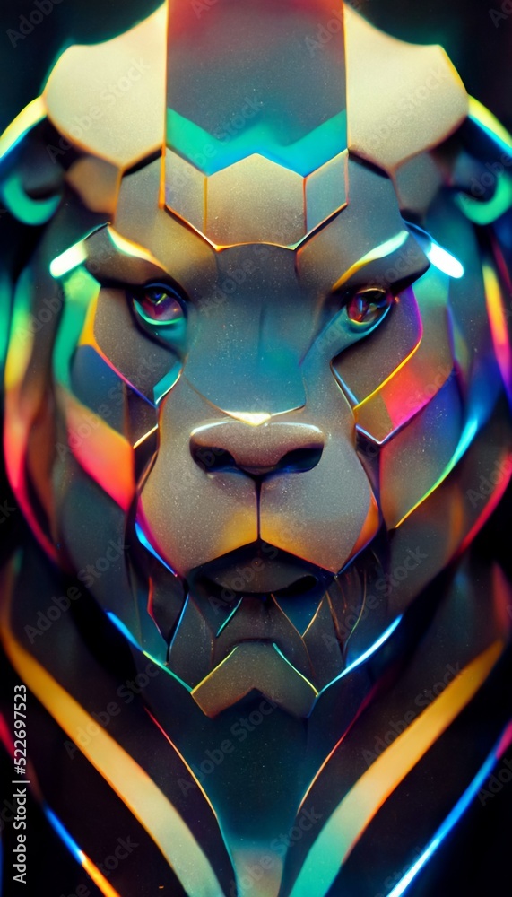 Royal surrealistic abstract chrome multicolored tiger. Growling tiger ...