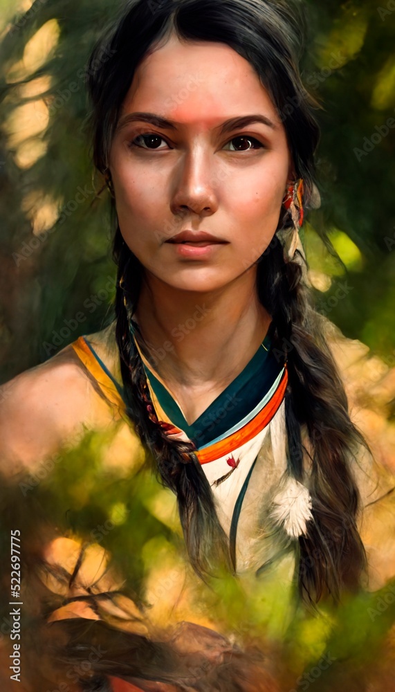 Portrait of a fictional Comanche Indian woman. An ancient Indian ...