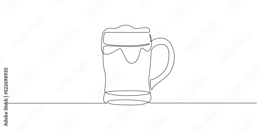 Vektorová grafika „Continuous one line drawing of beer glass with foam ...
