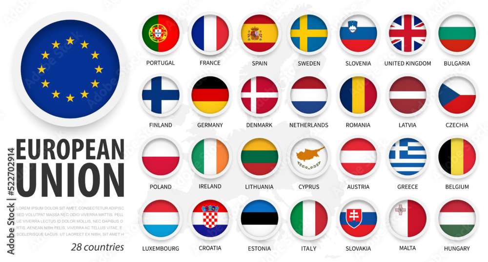 European union . EU and membership flags . Flat simple circle element ...
