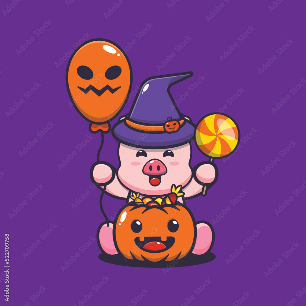 cute pig happiness in halloween day. Cute halloween animal cartoon ...