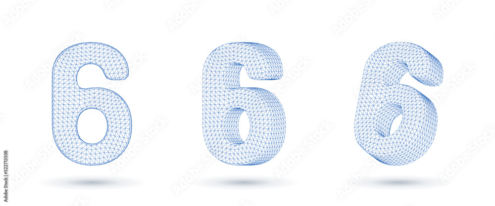 Number six wireframe high polygonal outline low poly style vector ...