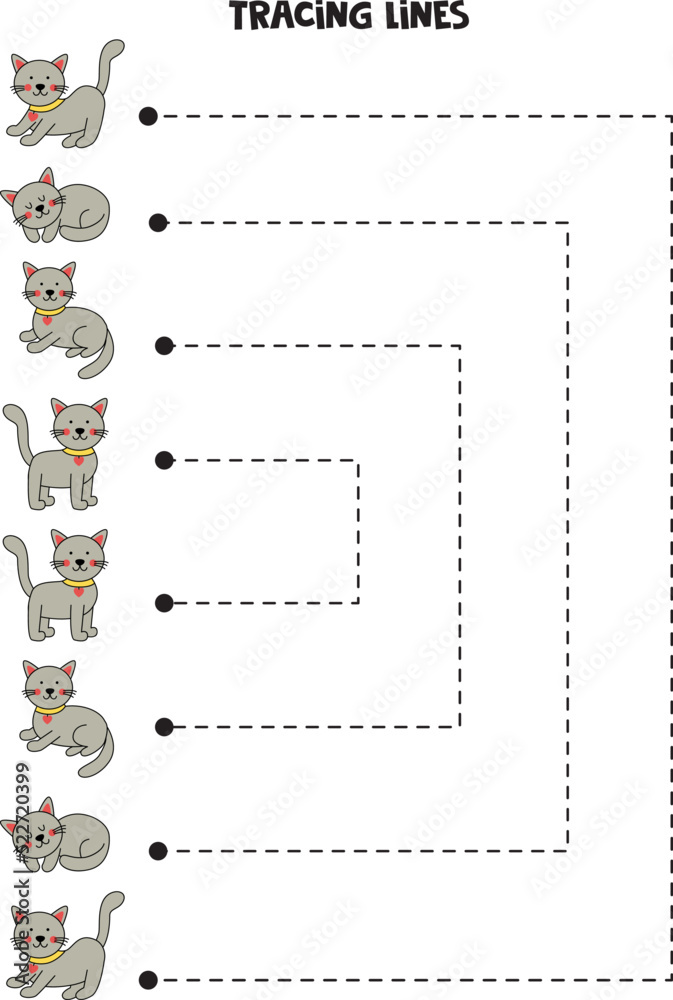Tracing lines for kids. Cute cats. Writing practice. Stock Vector ...