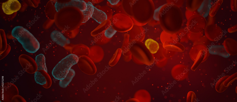 Poster Sepsis, bacteria in blood concept banner background 3D Render ...