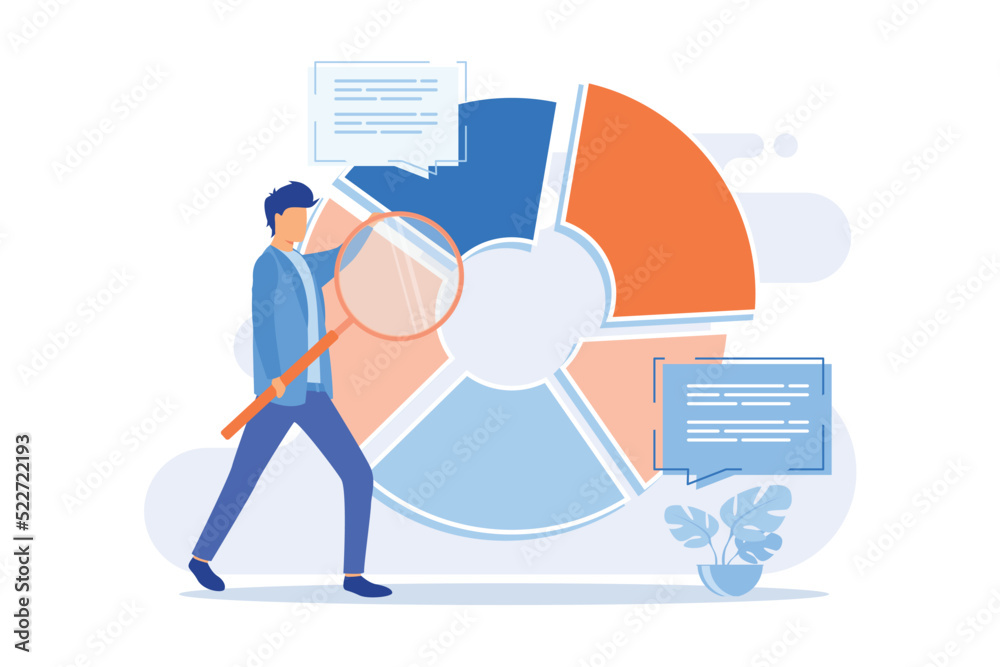 Statistical Analysis Magnifying Glass Analyzing Data Circular Diagram With Colorful Segments