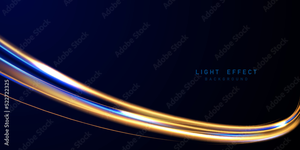 golden neon light line design with blue blur modern abstract vector ...