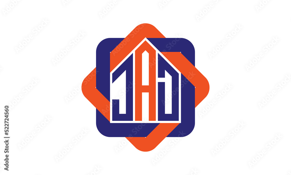 JAD three letter real estate logo with home icon logo design vector ...