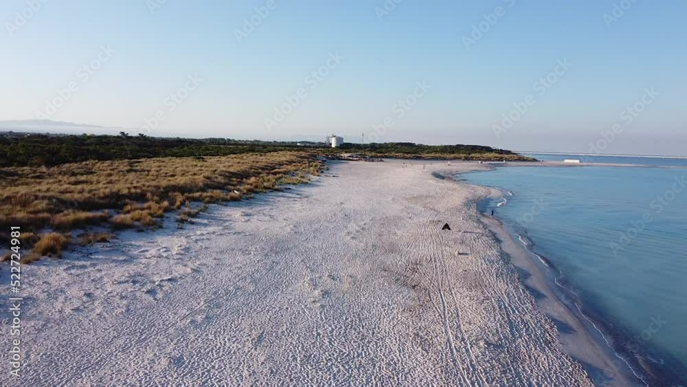 Rosignano Solvay, aerial fast view of Spiagge Bianche. Tropical Tuscany ...