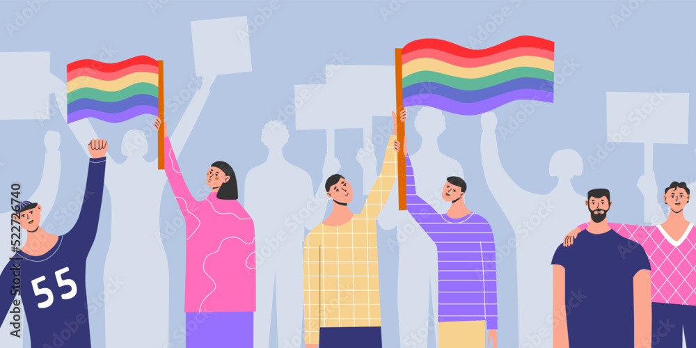 People placards posters with lgbt rainbow transgender flag, pride month ...