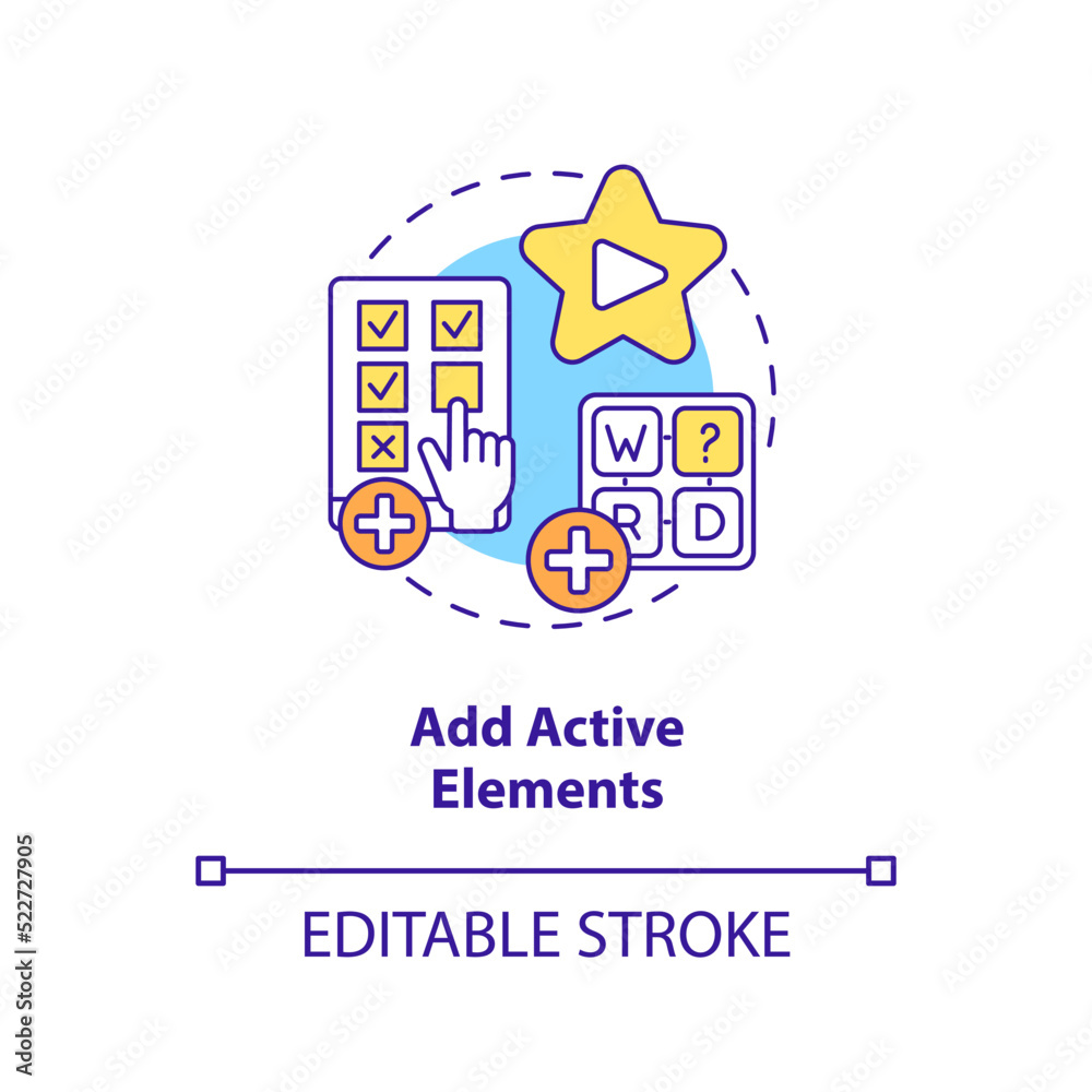 Add active elements concept icon. Interactive assignment. E Learning ...