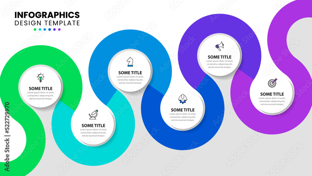 Infographic template. Curved spiral line with 6 steps Stock Vector ...