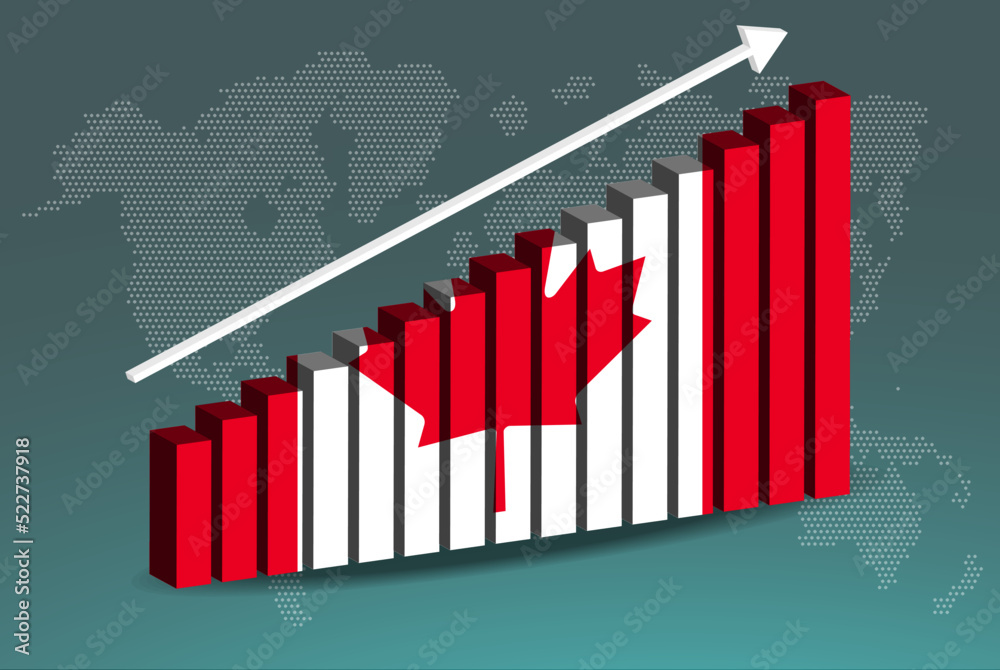 Canada 3D bar chart graph vector, upward rising arrow on data, country ...