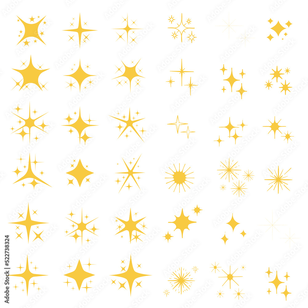 Yellow, gold, orange sparkles symbols vector. The set of original vector stars sparkle icon ...