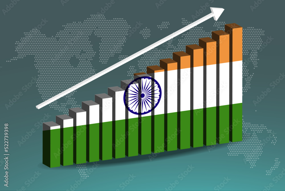 India 3D bar chart graph vector, upward rising arrow on data, country ...