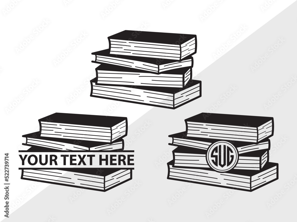 Vecteur Stock Book Monogram SVG | Book Club Svg | Stacked Books Svg ...