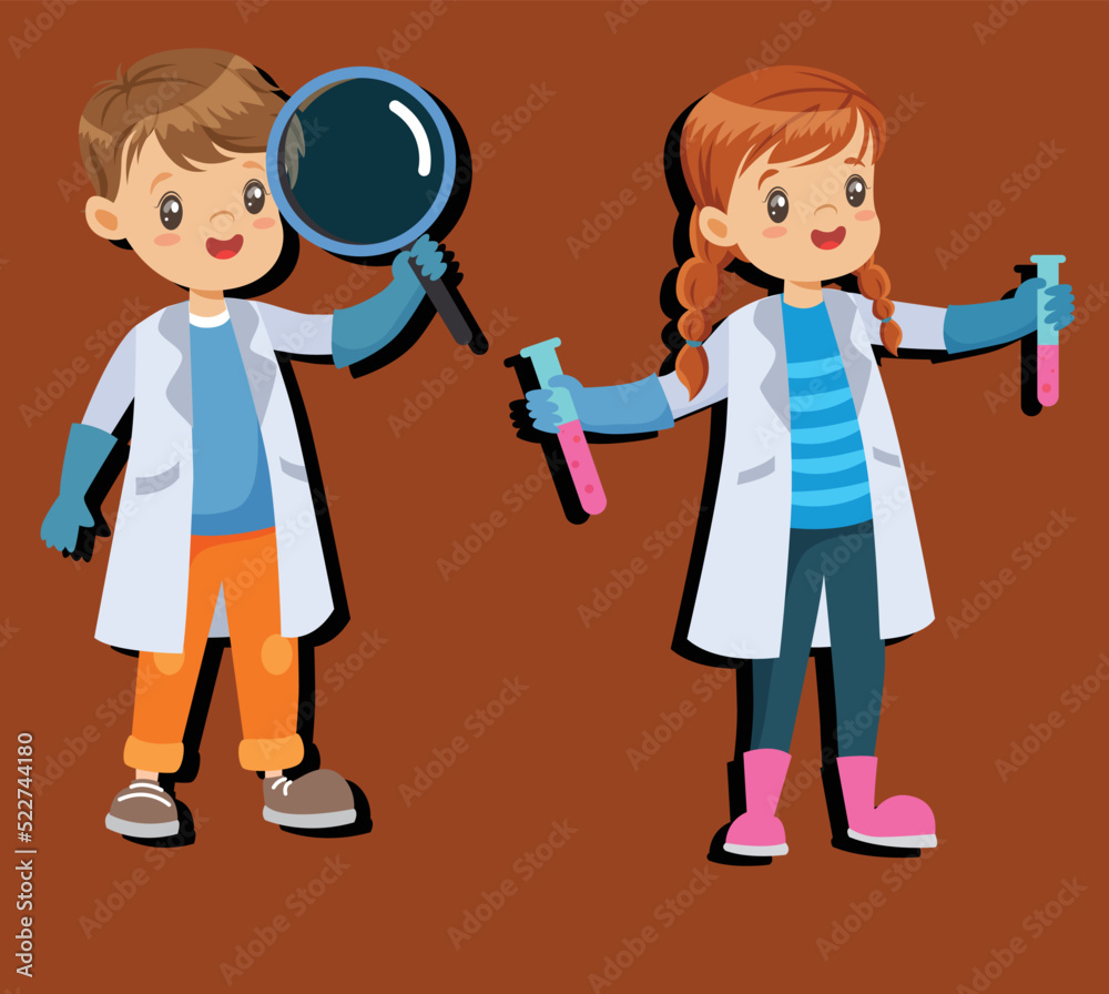 young scientist icons cute kid lab tools design Stock Vector | Adobe Stock