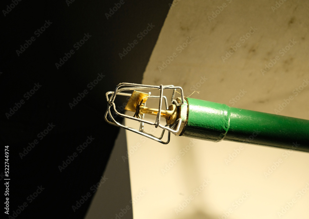 Close-up fragment of fire sprinkler. Drencher firefighting system ...