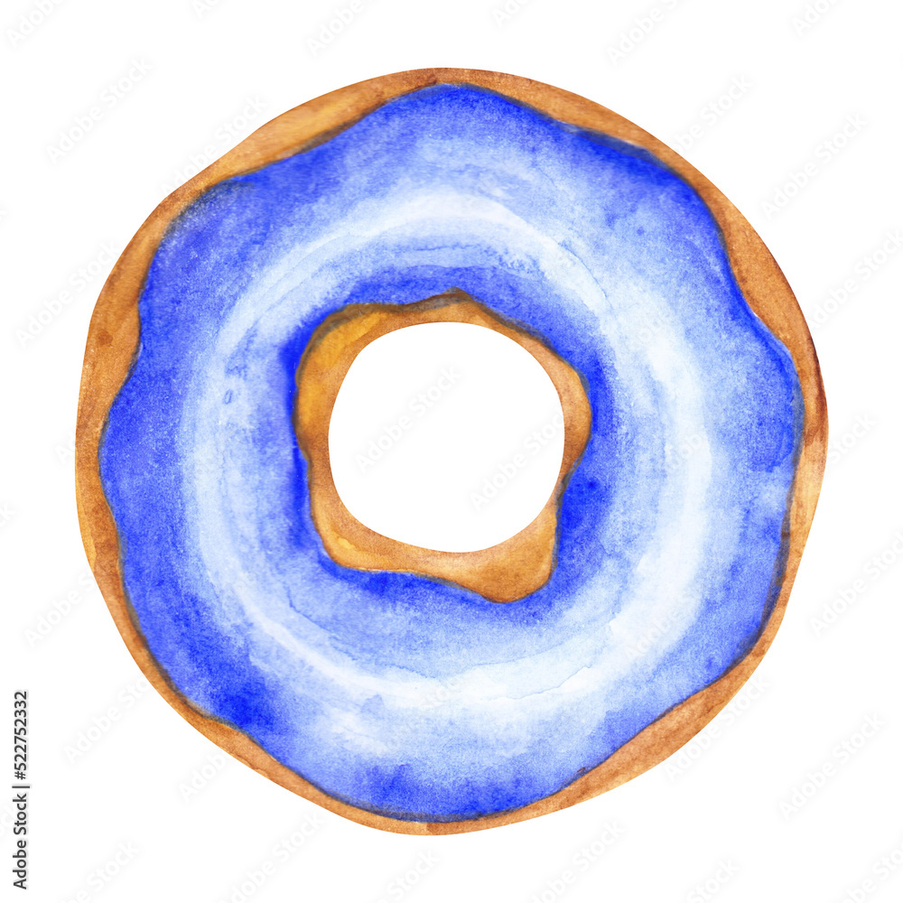 Blue donut isolated on a white background. Watercolor doughnut ...
