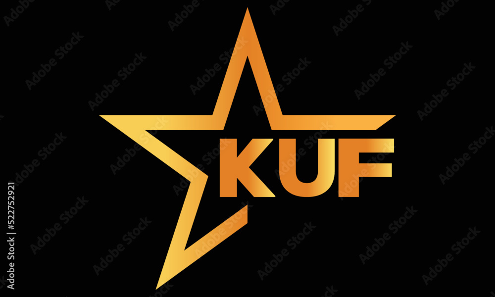 KUF golden luxury star icon three letter logo design vector template ...