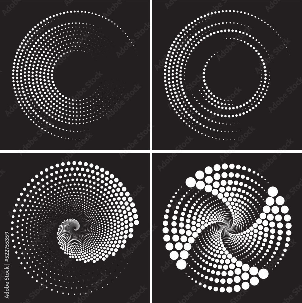 Spiral, swirl, twirl element circular and radial dotted lines Dotted ...