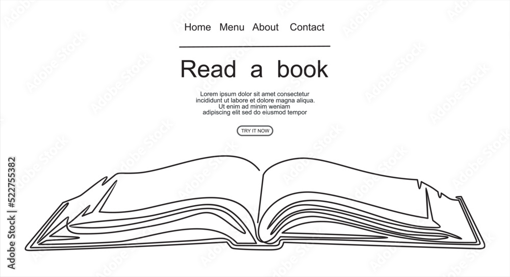 book with continuous one line drawing. Illustration of educational ...