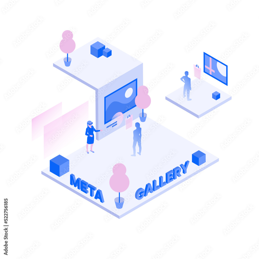 Metaverse Gallery Illustration. Isometric Top View Interior Design ...