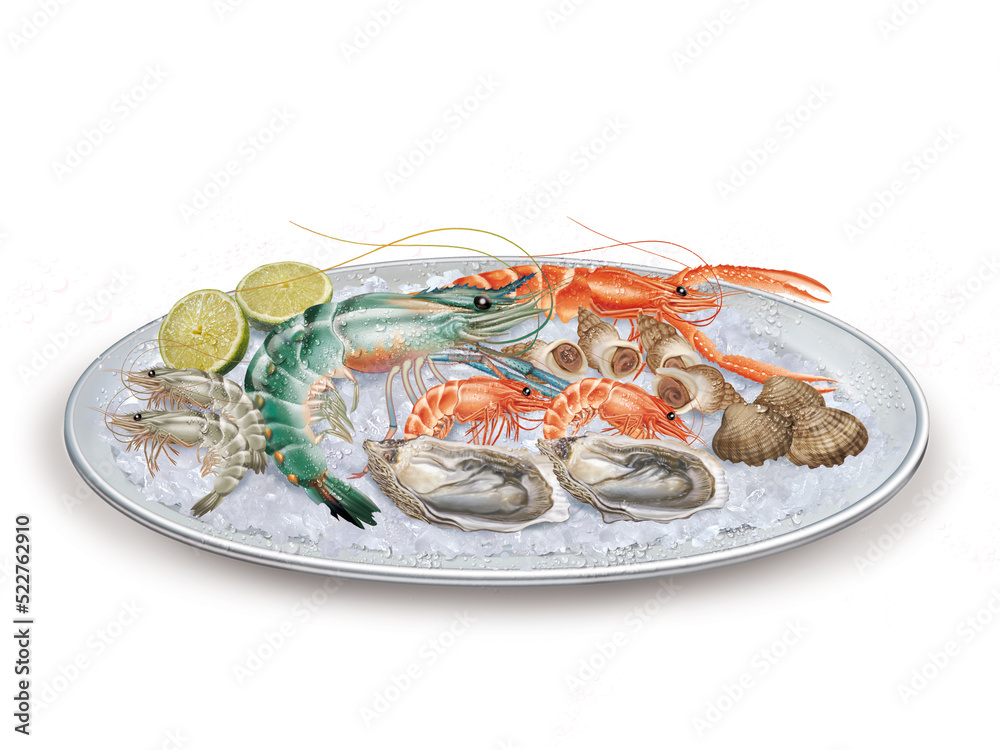 fruits de mer, crevette, langoustine, crustacé, des huitres, bulots ...