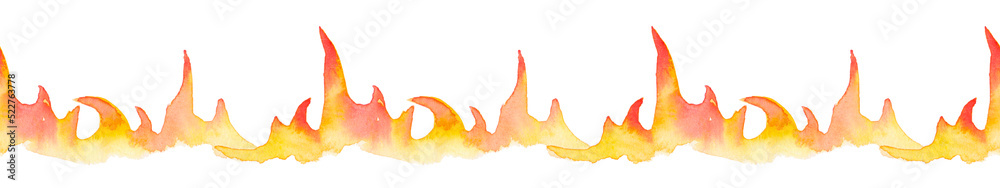 Watercolor fire on the bottom of the page. Template with hand drawn ...