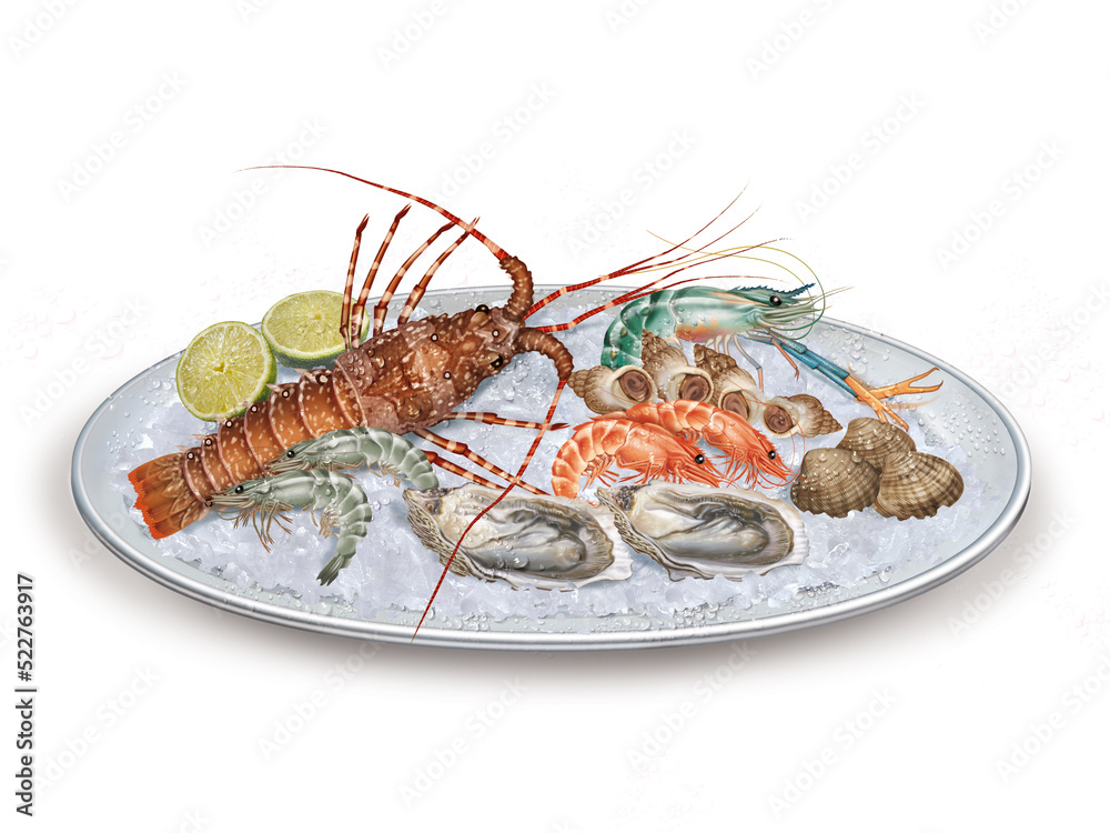 langouste, fruits de mer, crevette, langoustine, crustacé, des huitres ...
